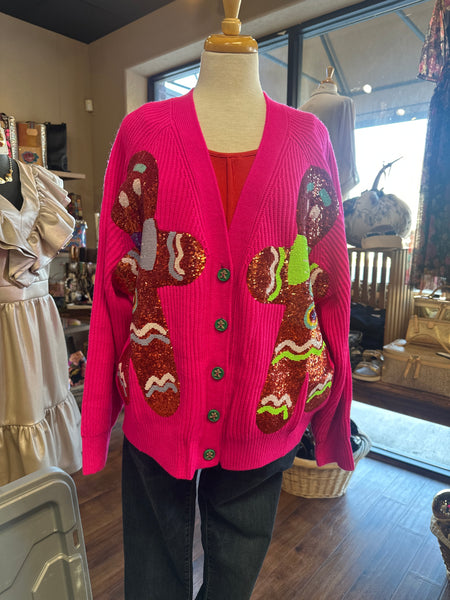 QOS Hot Pink Gingerbread Cardigan – My Cobblestone Cottage